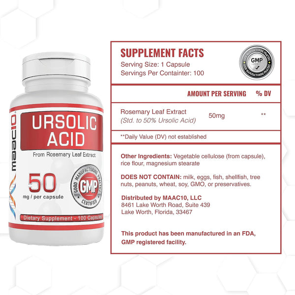 MAAC10 Ursolic Acid 50mg ( 100mg Rosemary Leaf Extract Standardized to ...