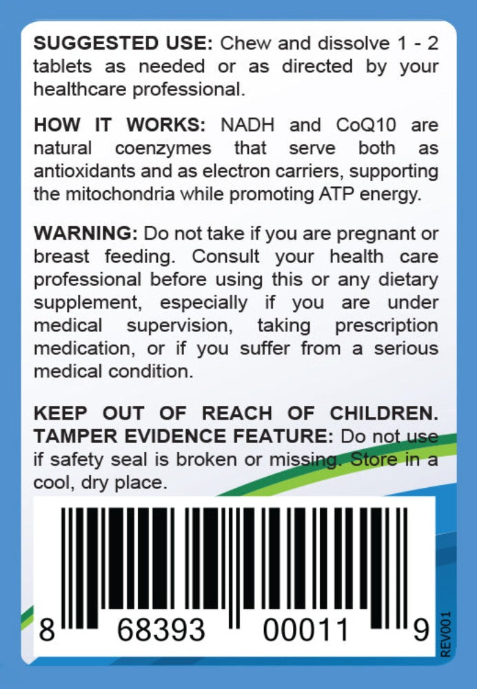 NADH Natural Fatigue & Energy Supplement - 50mg PANMOL NADH - Great Ta ...